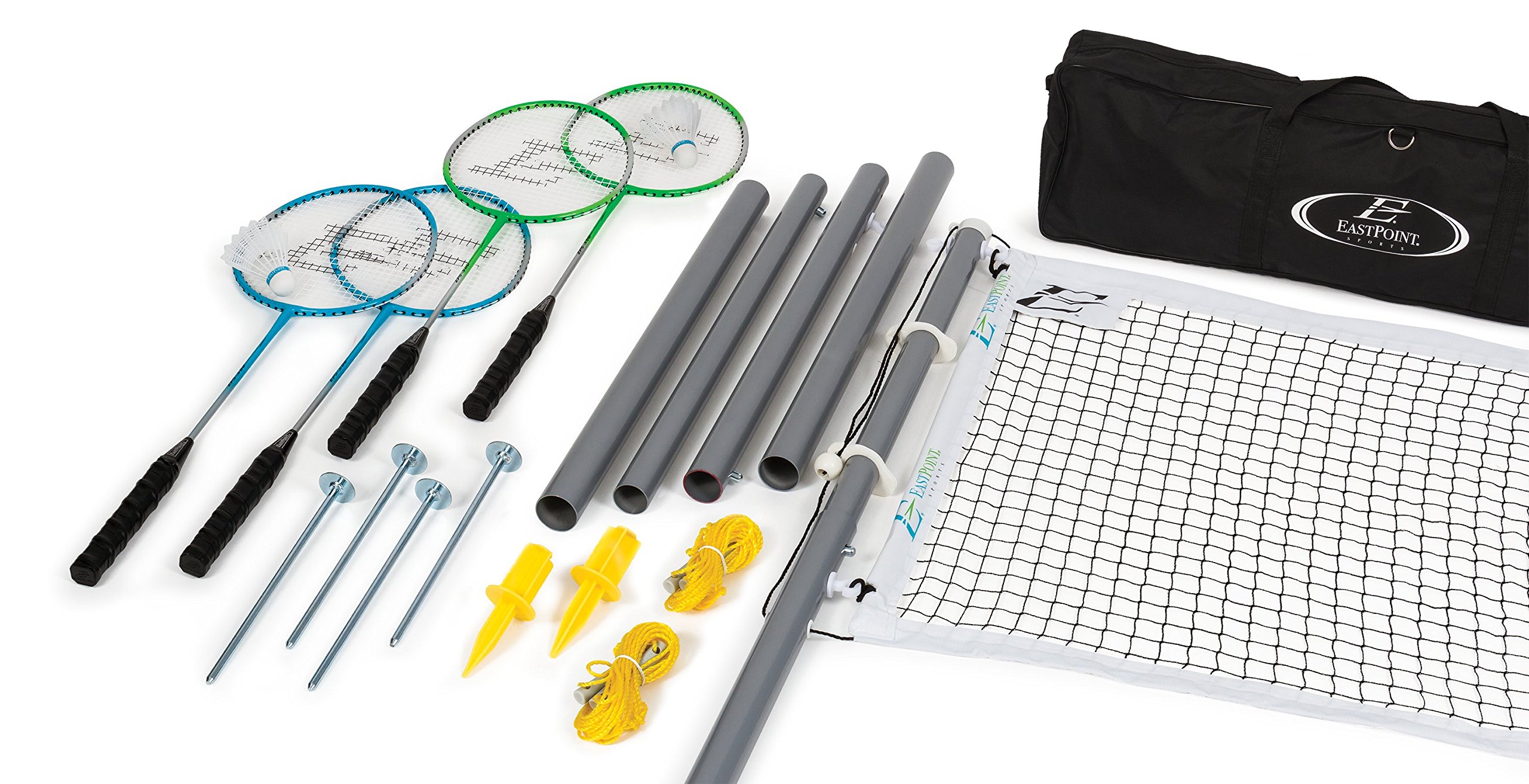 EastPoint Sports Easy Setup Badminton Set; Backyard Game Includes Portable Net, 4 Badminton Rackets, 2 Shuttlecocks and Accessory Bag for Storage