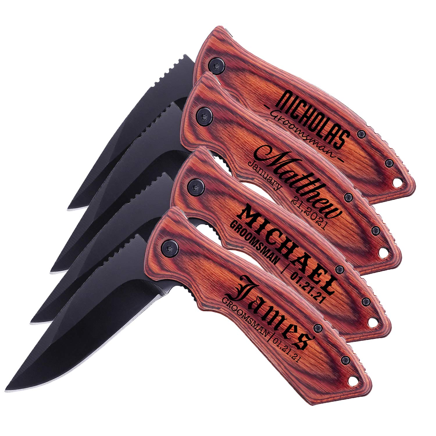 GroomsmenĀ GiftsĀ ForĀ Men Wedding KnifeĀ Set - Personalized Pocket Knife Custom Knife Gift Options - Best Groomsman, Mens Bachelor, BestĀ ManĀ Proposal Gift Set - 6 Font