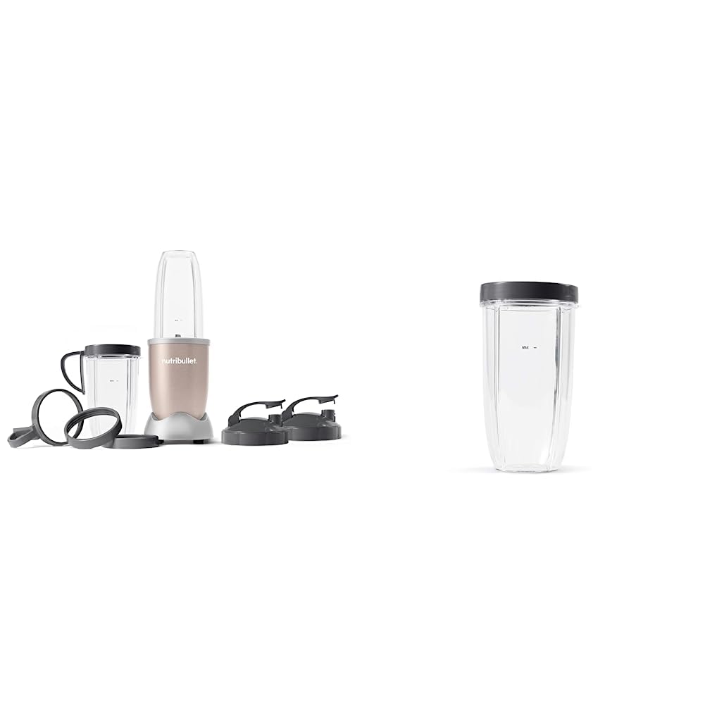 nutribullet Pro 900 Watt Personal Blender - 13-Piece High-Speed Blender/Mixer System, Champagne and NutriBullet 32 Ounce Colossal Cup with Standard Lip Ring