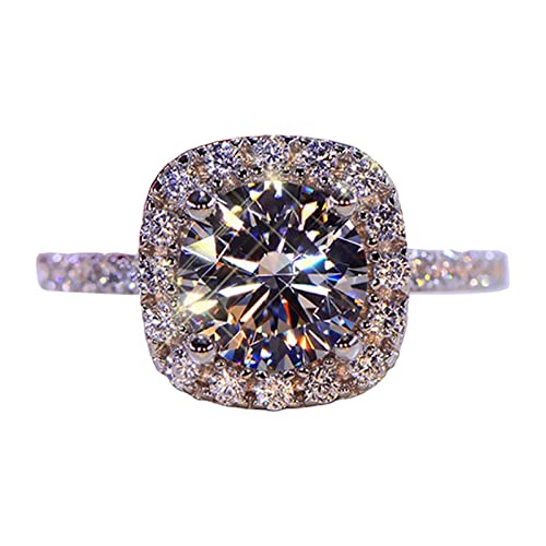 Exquisite Full Diamond Ring for Women Engagement Ring Jewelry Valentine's Day, Mother's Day, Christmas, Wedding (Silver, 6)