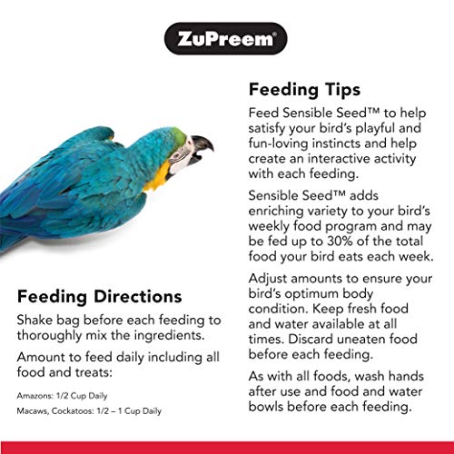 ZuPreem Sensible Seed Bird Food for Large Birds, 2 lb Bag - Premium Blend of Seeds and FruitBlend Pellets for Amazons, Macaws, Cockatoos
