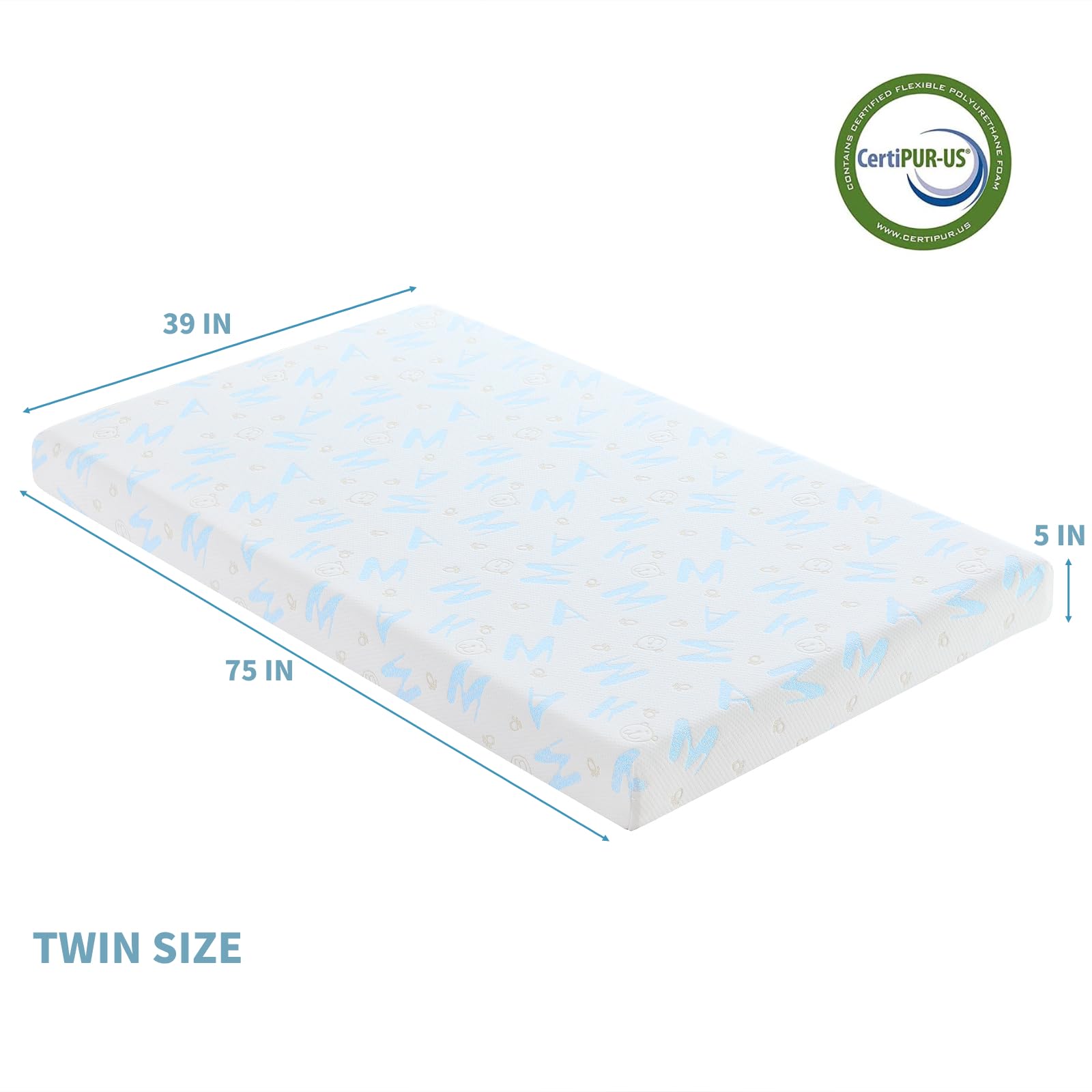 OUUI 5 Inch Twin Mattress for Kids, Removable Washable Cover Cooling Memory Foam Medium Feel, Bed-in-a-Box, CertiPUR-US Certified