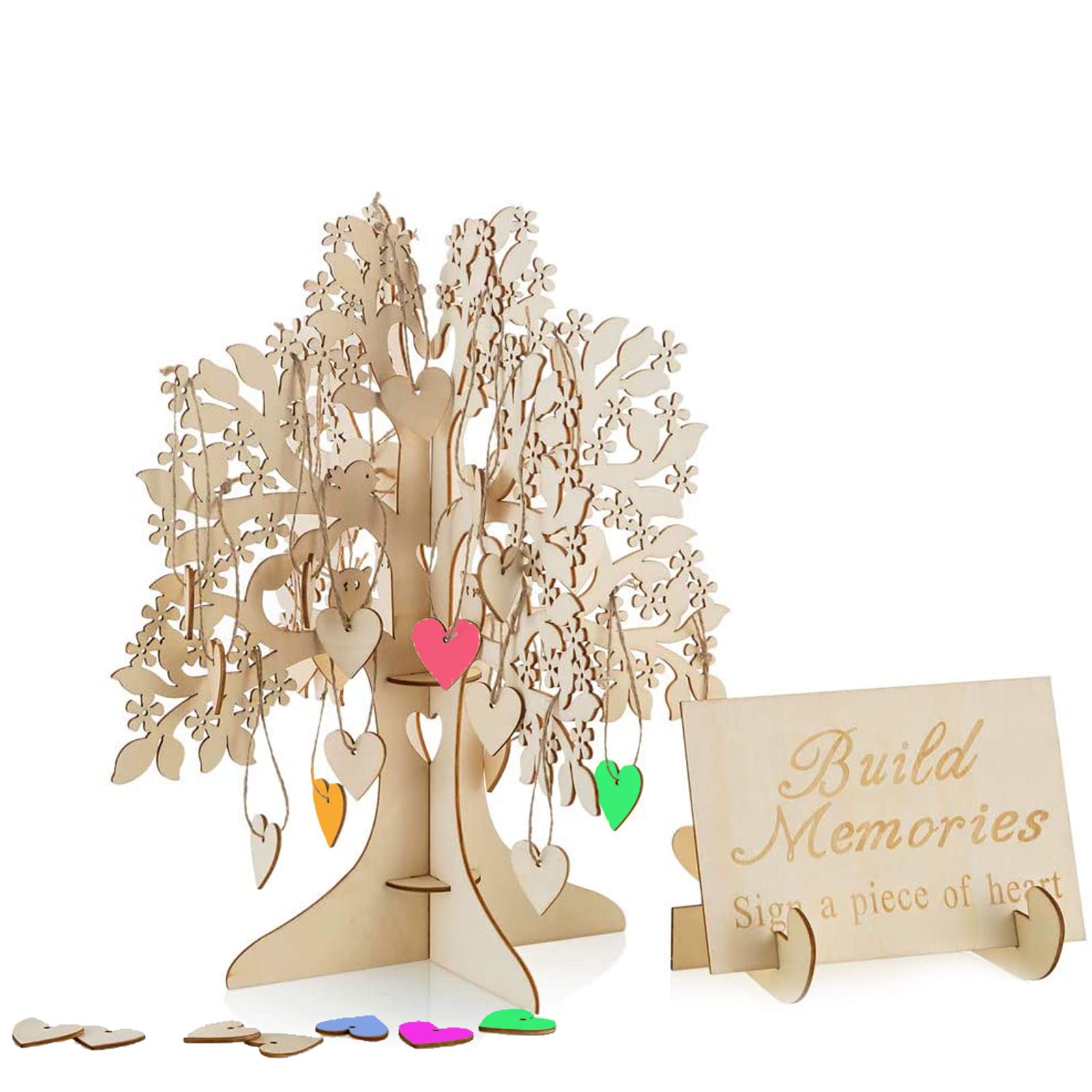 Wedding Guest Book Signature Message Wooden Tree Frame Unique Decoration Gifts Bridal Marriage Anniversary Ceremony Registry Engagement Vintage Guest Signing In Book with Stand Signing Heart 100 PCS