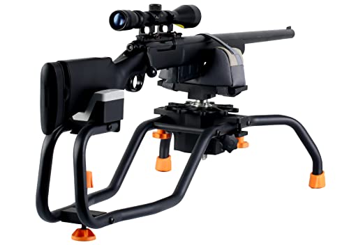 PORMUCAL Adjustable Ambidextrous Rifle Hunting Shooting Rest for Outdoor Range with Deluxe Universal Front Rest Bag