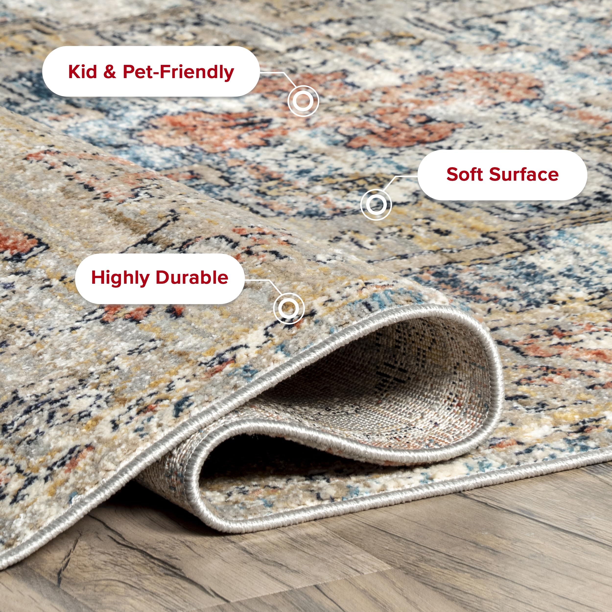 nuLOOM Marley Traditional Medallion Fringe Area Rug, 4' x 6', Beige, Rectangular, 0.3" Thick