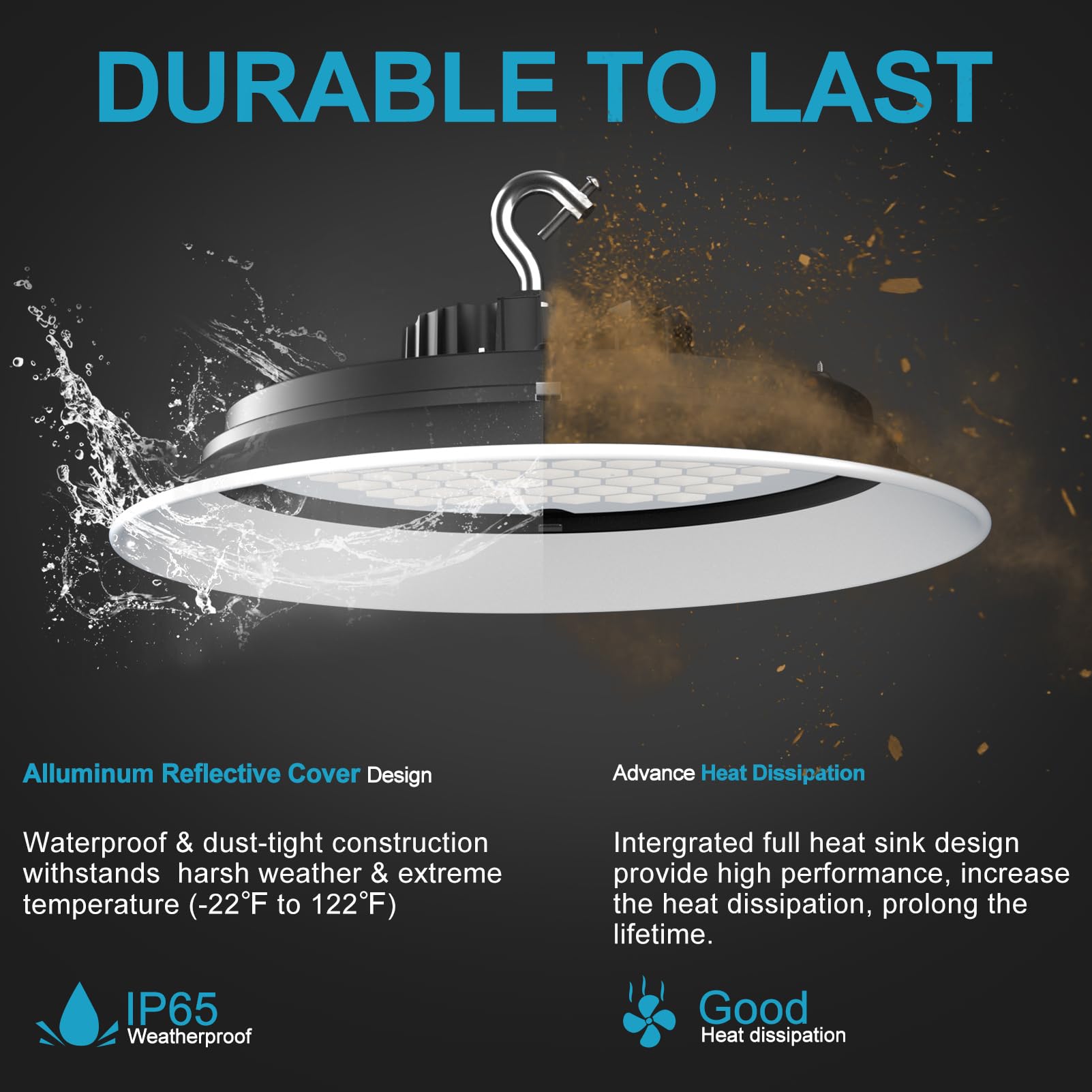 Lightdot 165W (200X1W LED) LED High Bay Light with Diffuser 24750lm High Bay LED Lights, AC100-277V 5000K High Bay LED Shop Light, Strong Brightness UFO LED Light for 18-30FT Height -6Pack