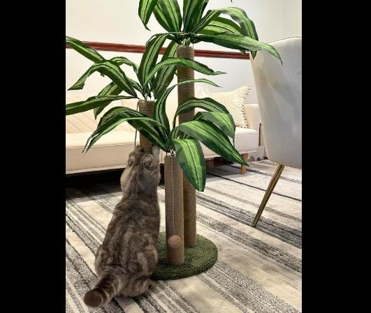 LEMONDA 31.5Inch Cat Scratching Post,Cat Scratcher Tree with 3 Scratching Poles & 2 Interactive Dangling Balls,Cats Scratching Posts for Indoor Kitten & Adult Cats