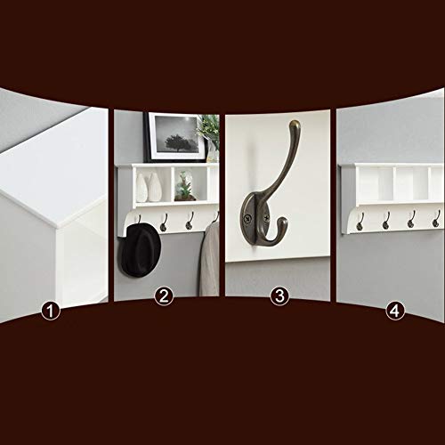 PIBM Stylish Simplicity Shelf Wall Mounted Floating Rack Wooden Wooden Storage Shelves Collection 4 Hooks/ 5 Hooks,2 Colors Avaliable, White , 85X35X18cm