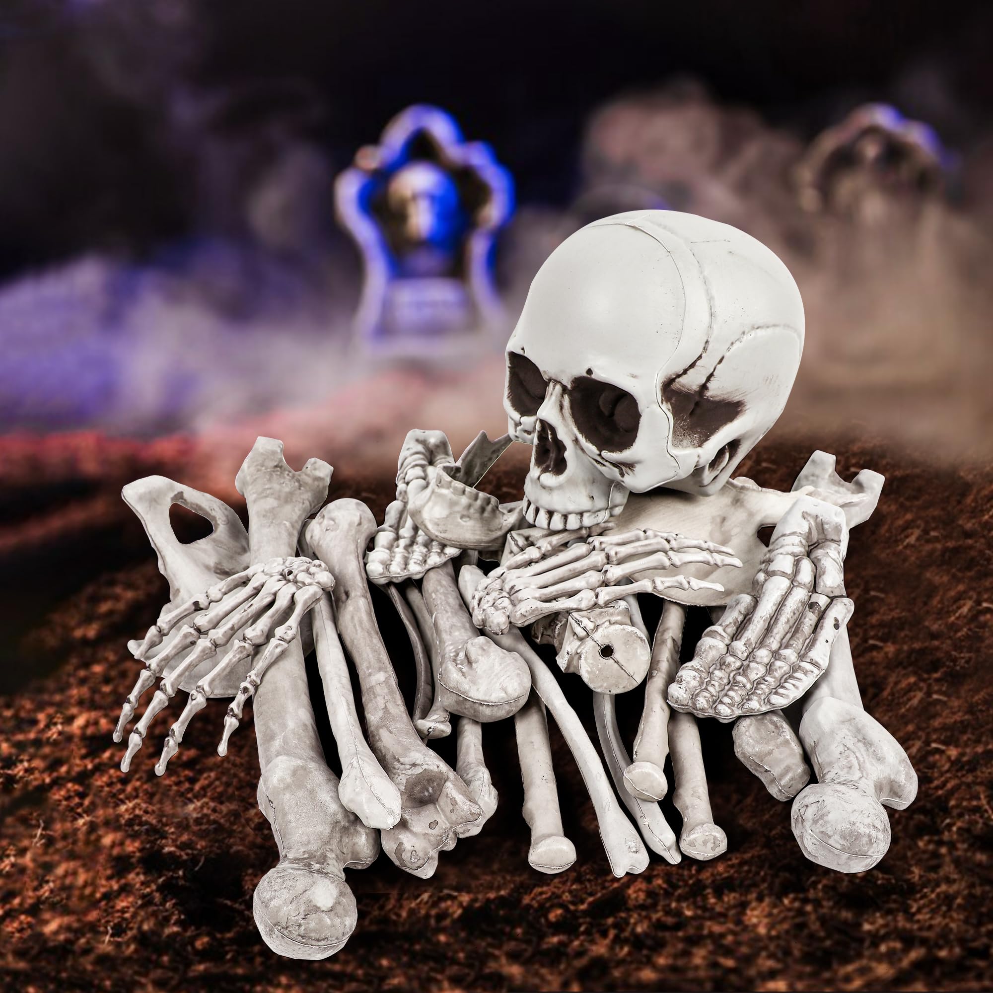 Erweicet Halloween 28 Pieces Plastic Skeleton Bones Realistic Looking Human Skulls for Halloween Party Scary Graveyard Haunted House Lawn Yard Decorations