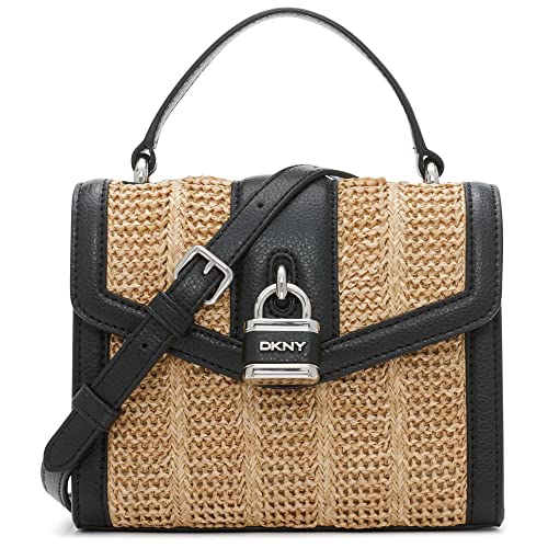 DKNY Straw Ella SM TH Crossbody Handbags, Natural/Black