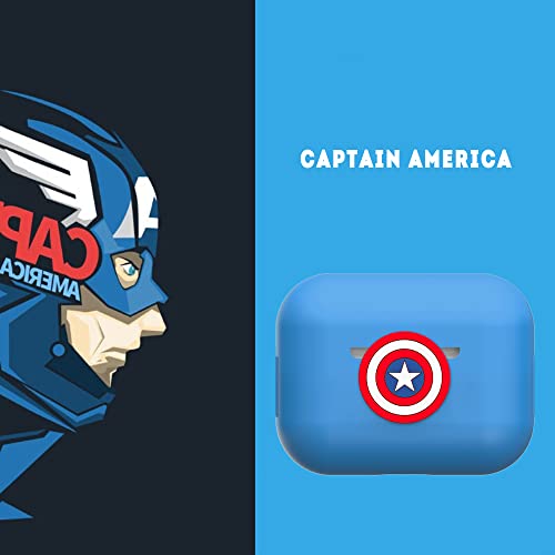 NARYM Superhero Case for AirPods Pro (2nd/1st Generation), Cartoon Protective Liquid Silicone Case with Keychain Compatible with Apple AirPods Pro 2nd/1st (2022/2019), Captain A, Blue