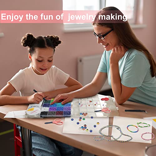 Redtwo 8000pcs 3mm Glass Seed Beads for Bracelet Making Kit, Small Beads Friendship Jewelry Making Kit, Tiny Waist Beads Kit with Letter Beads and Elastic String, DIY Art Craft Girls Gifts