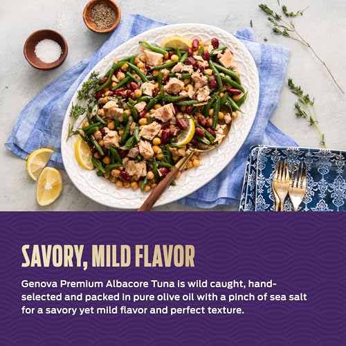 Genova Premium Albacore Tuna in Olive Oil, Wild Caught, Solid White, 5 oz. Can (Pack of 12)