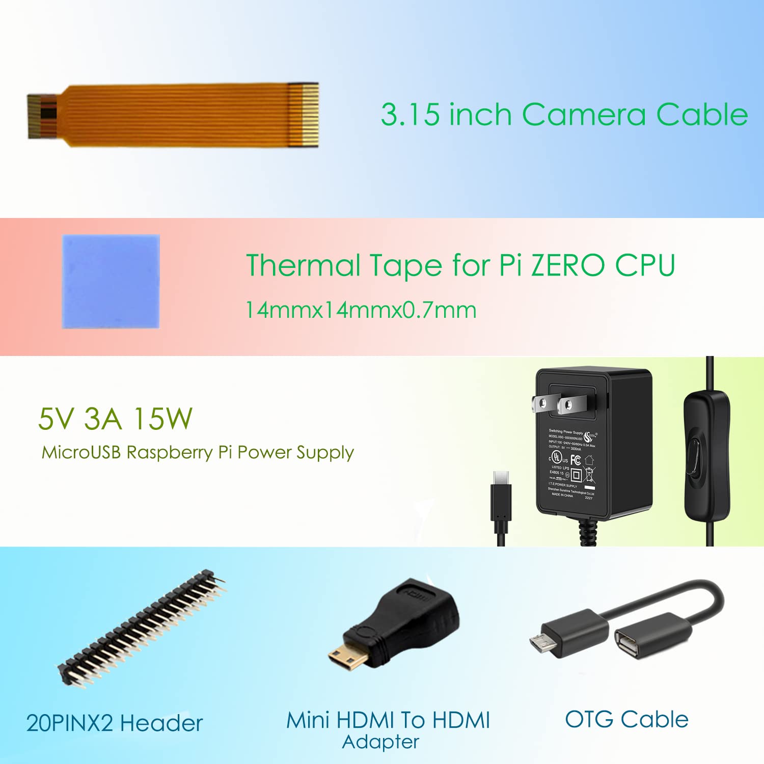 iUniker Raspberry Pi Zero 2 W Basic Starter Kit - Raspberry Pi Zero Case, Heatsink, HDMI Adapter, Camera FCC Cable, Power Supply with Swtich, OTG Cable