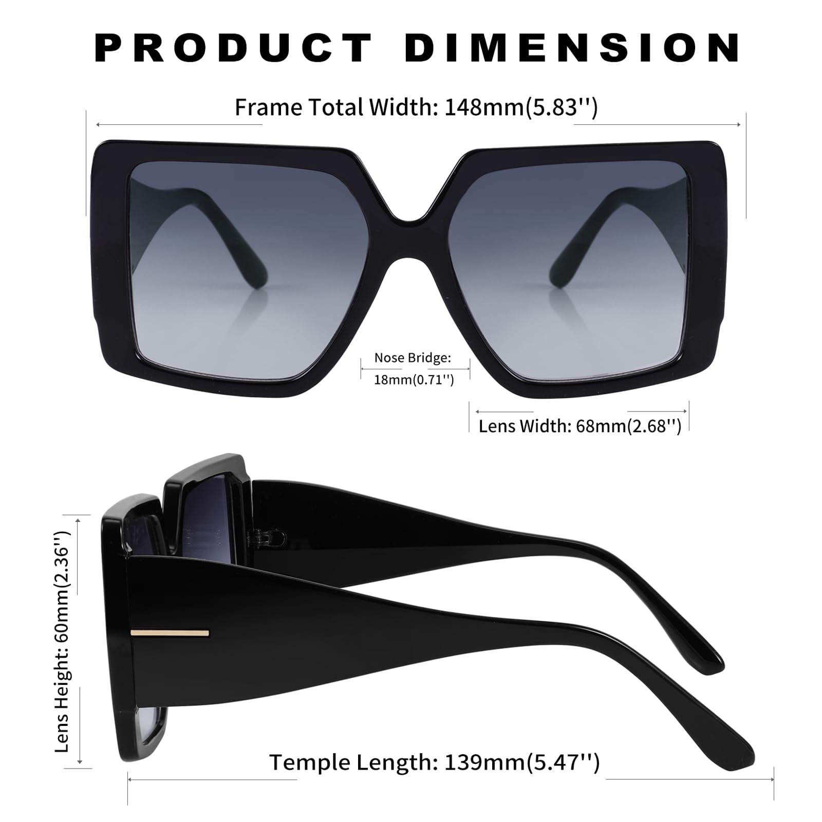 FEISEDY Womens Sunglasses, Trendy Large Frame Retro Square Oversized Shades for Men B4036