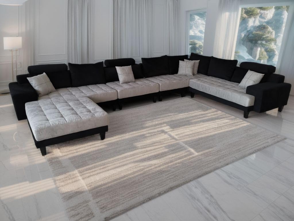 Stendmar L Shape U Shape Reversible Modern Microfiber Fabric Sectional Couch Sofa Set S150D (S150DBK-Black, 142-182" L x 110-150" D x 35" H)