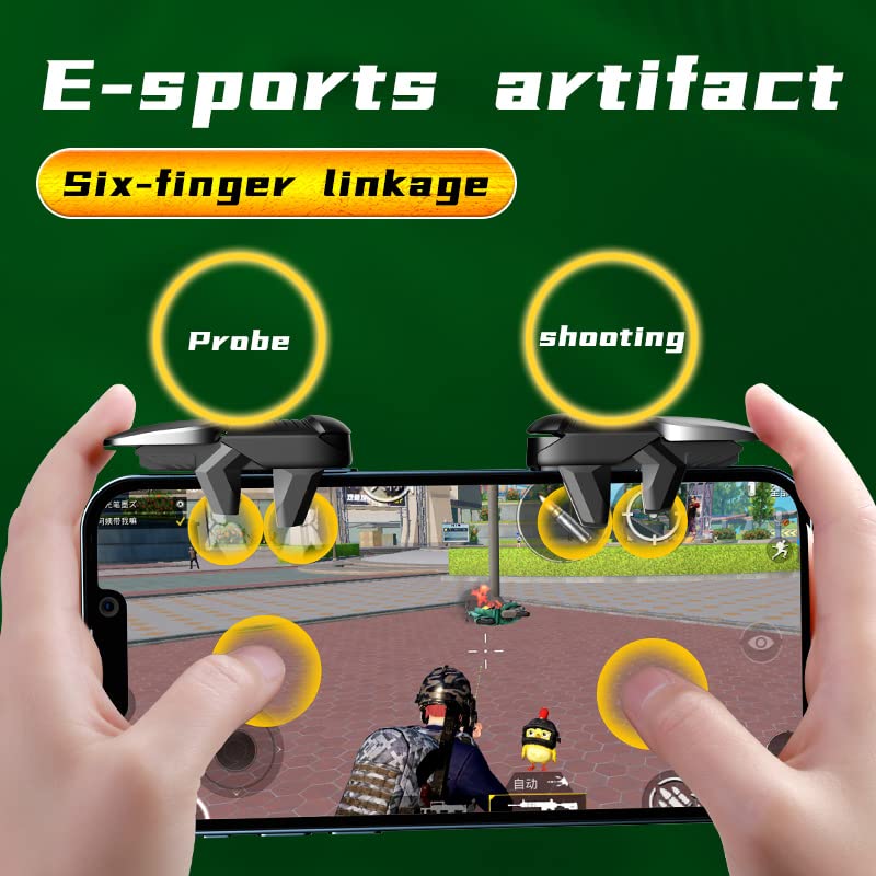 EMISH 2022 New Model S07 Mobile Game Controller for iPad/Tablets, Six Finger Game Joystick Handle Trigger Aim Button L1R1 L2R2 Shooter Gamepad for PUBG/Fornite/Knives Out/Call of Duty (Black)