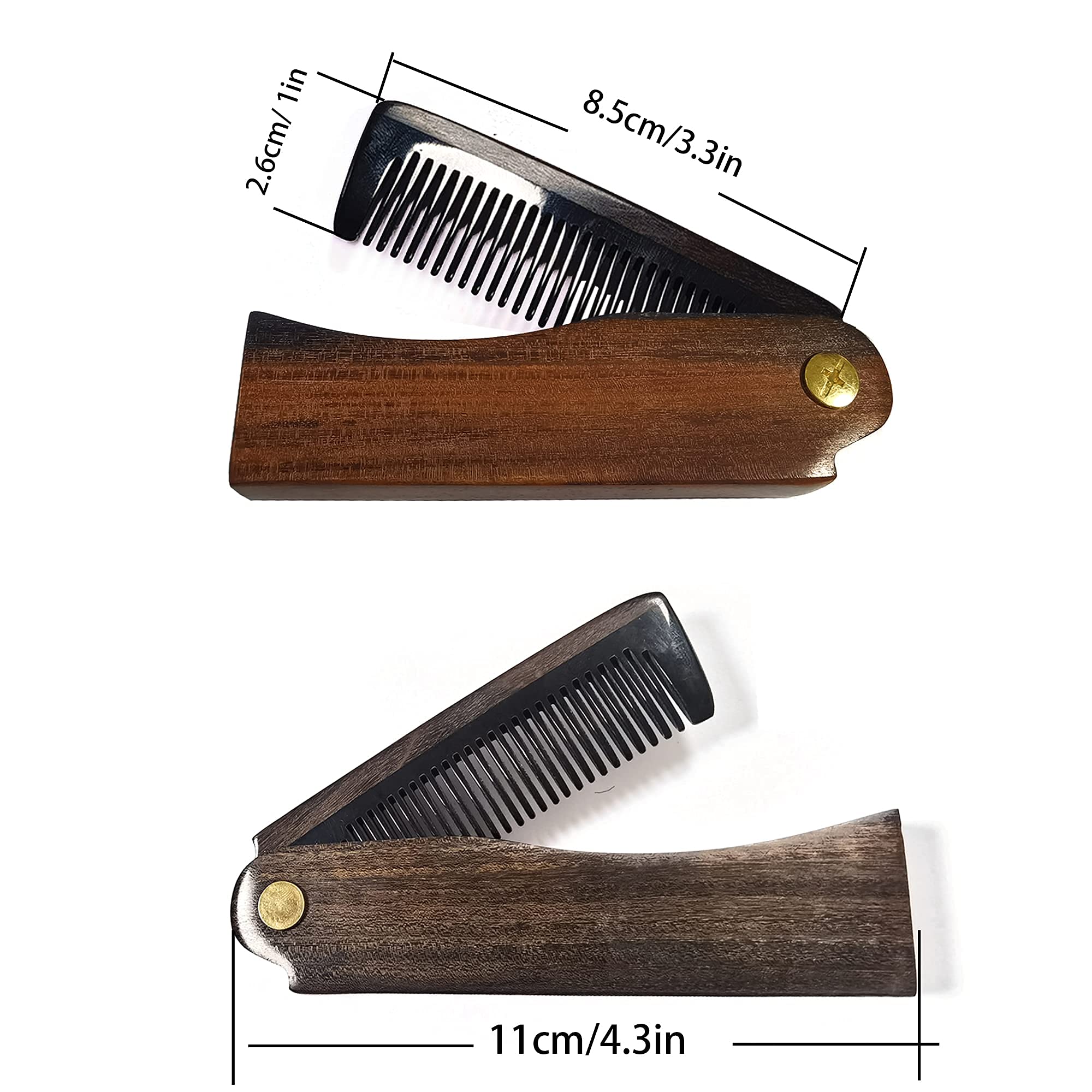 Folding Beard Comb for Men's Hair,Beard,Mustache Styling Comb- Natural Wooden Beard Comb w/Gift Box,Pocket Sized for Grooming & Combing Hair, Beards and Mustaches