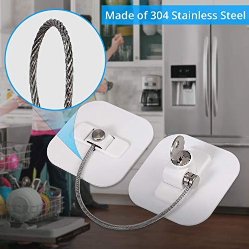 eSynic Fridge Lock, 4pcs Adhesive Refrigerator Door Locks with Key Child Safety Cabinet Locks Drawer Lock for Openable Furniture, Appliances, Washing Machine, Sliding Closet- 2Pcs Black + 2Pcs White
