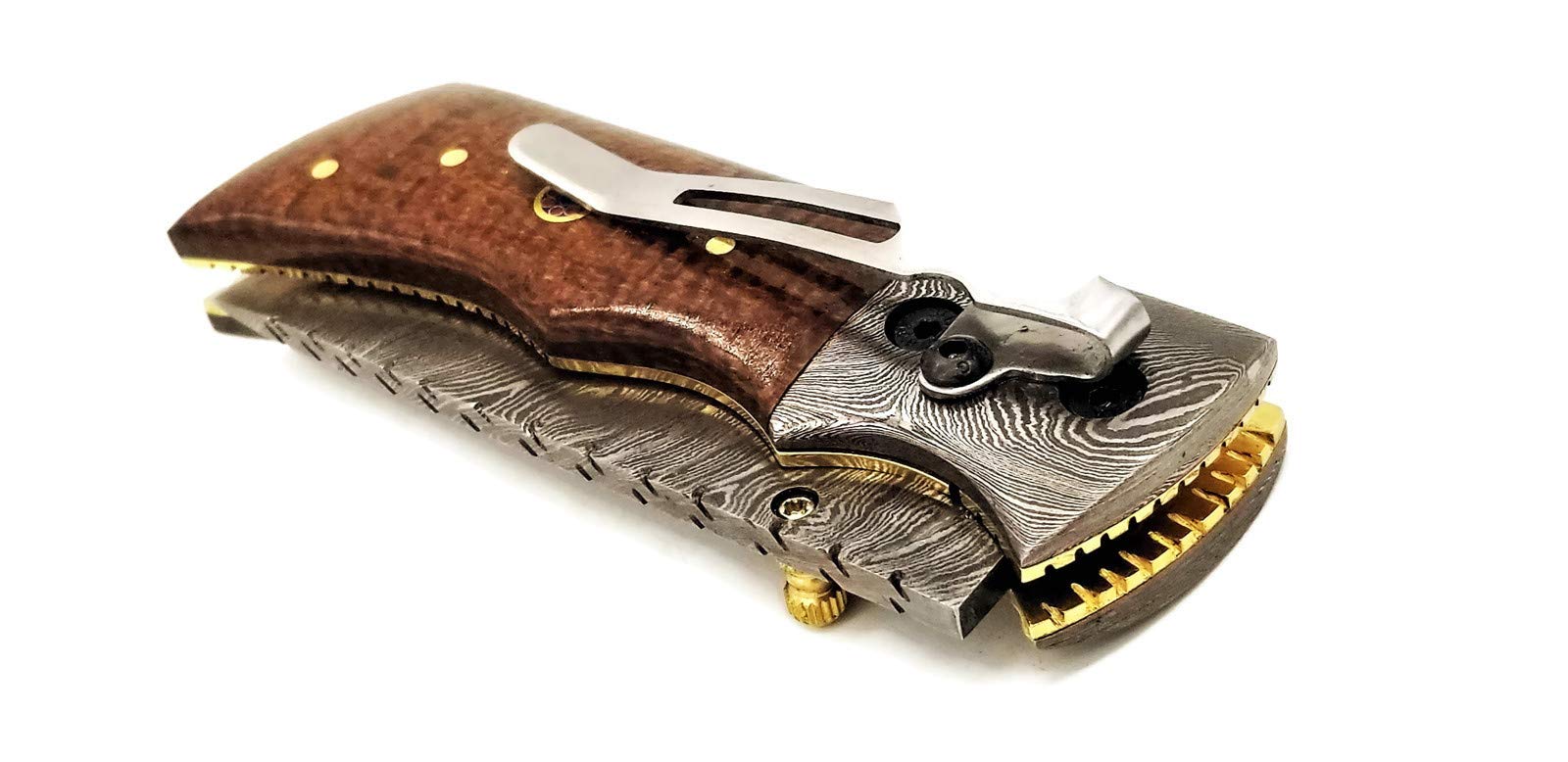 DKC Knives DKC-27-BM-DS-PC Wizard Pocket Clip Brown Micarta 7" Long, 4" Folded 6oz Damascus Tanto Folding Pocket Hunting Knife TM (Brown Micarta)