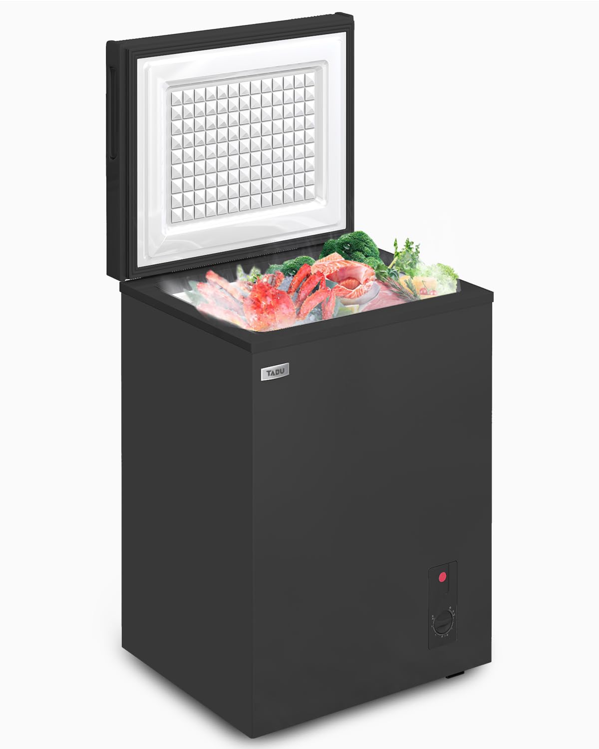 TABU 3.5 Cu Ft Chest Freezer, Deep Freezer with Removable Storage Basket, Top Open Door Small Chest Freezer with 7 Level Adjustable Temperature, Compact Freezer with Top Open Door (Black)