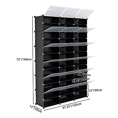 MENGK12-Tier Portable 72 Pair Shoe Rack Organizer 36 Grids Tower Shelf Storage Cabinet Stand Expandable for Heels, Boots, Slippers, Black