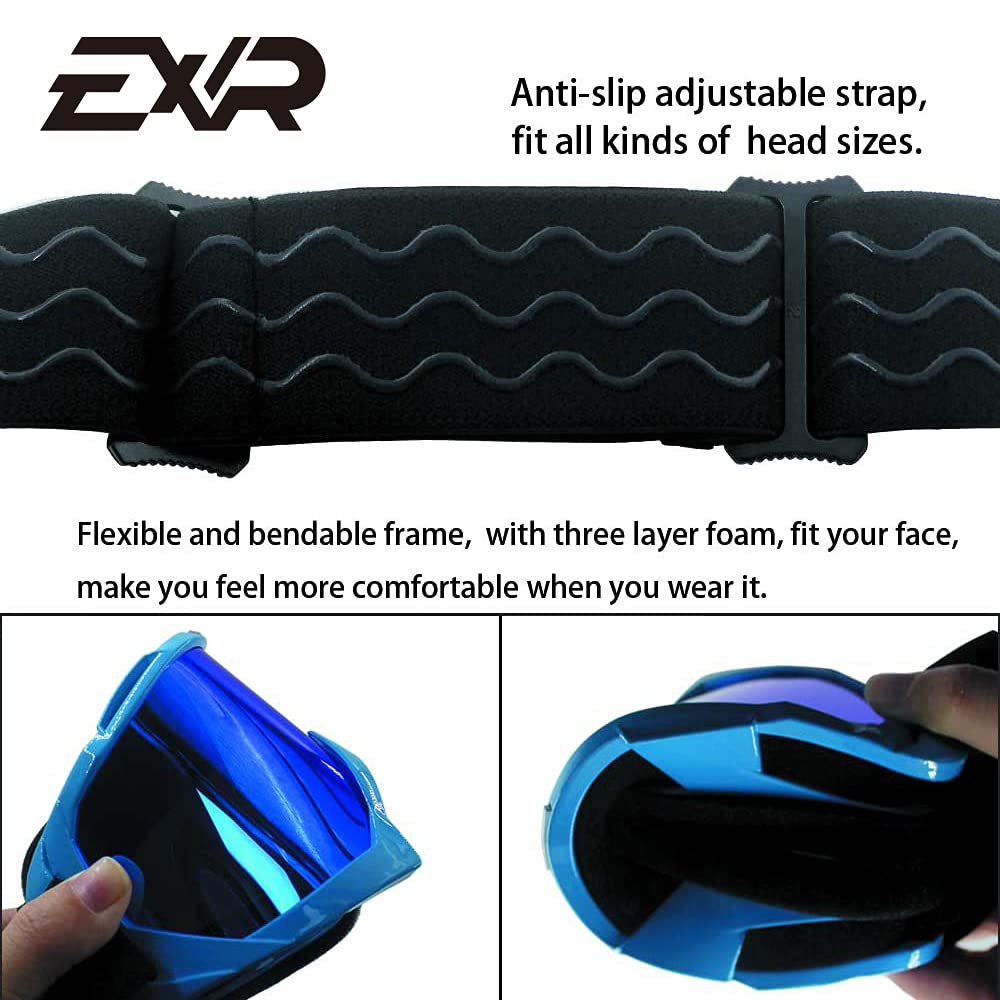 EXR Ski Goggle - UV Protection Ski & Snowboard Goggle, Anti-Fog Eyewear, Skiing Goggle for Men or Women (Blue)