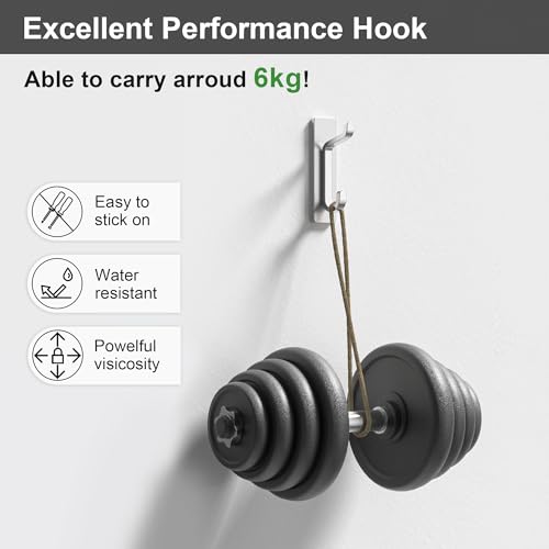 pickpiff Adhesive Coat Hooks, Extra Sticky Waterproof Metal Hook for Hanging Towels, Wreath, Purse, Hat, Cloth, Wall Mounted Hanger for Shower Bathroom Kitchen Door Heavy Duty, Silver, 4 Pack