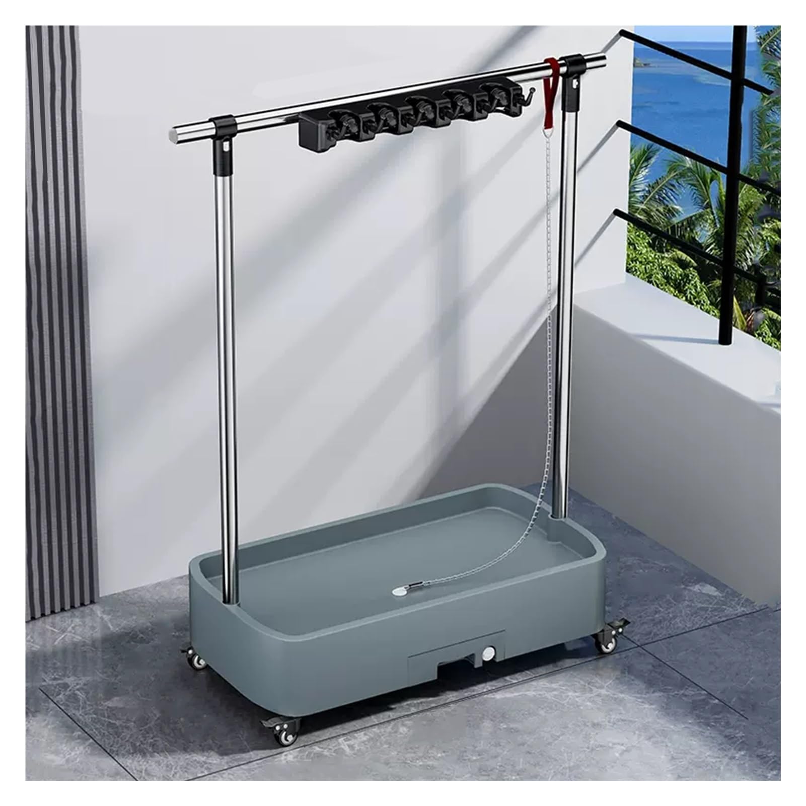 IGZVMBO Hanging Broom Mop Holder, Hand Trucks Broom, Movable Commercial Mop Rack, Cleaning Cart On Wheels, Tool Storage for Garage Garden Closet, 62x40x96cm(6slots), Silver