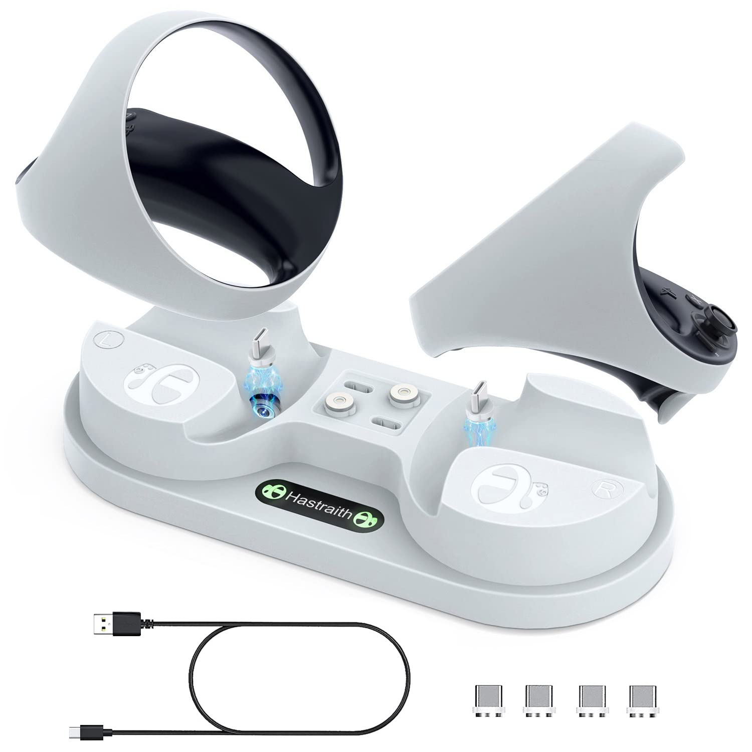 Hastraith Charging Station for PSVR2 Console with Quick Charge Port for PS VR2, Non-Slip Portable Heat Dissipation Holder with Charging USB C Cable Compatible with PS VR2 Dock Stand Accessories, White