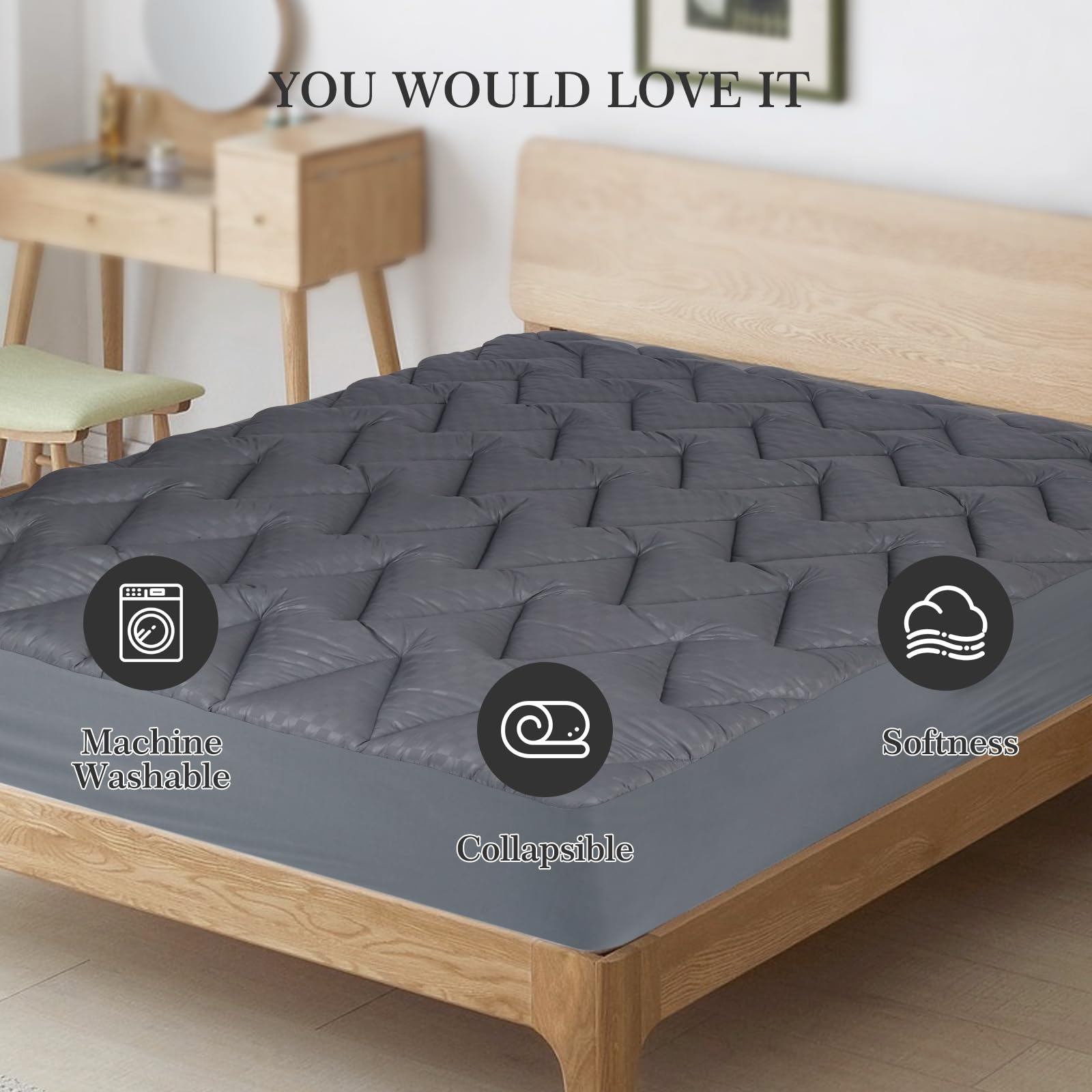 LantingMing, King Size Mattress Pad, Cooling Mattress Topper, Mattress Pad,King Mattress Protector, Mattress Topper King, 8-21β Deep Pocket (Gray, King78Γ80)