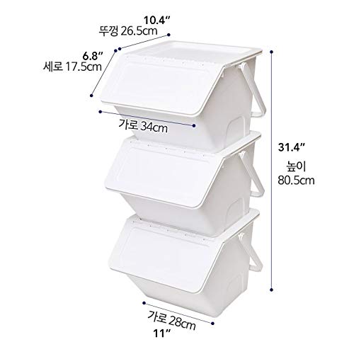Nature Living Modern Daily Stackable Organizer Stores Recycling Bin Container with Lid, Handle, Recycle Sticker Trash Bin Label, Tools and Toys, Handy Recycler, 3 Pack of Bins, Black and White