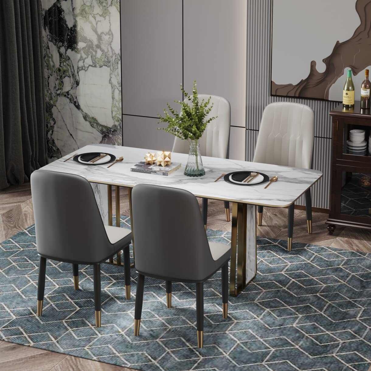 Dining Chairs Set of 4, Upholstered Dining Chairs with High Back and Metal Legs, Kitchen & Dining Room Chairs in Leather, Mid Century Modern Dining Chairs for Living Room, Restaurant, Kitchen, Beige