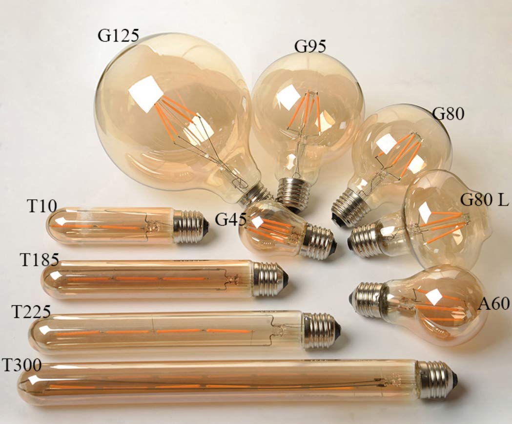 T300 Vintage LED Filament Bulb T300 6W Dimmable Vintage Edison Light Bulb Long Tubular Vintage LED Light,E26/E27 Medium Base,Amber Glass,Warm White 2300K,6W(40W Equivalent),Dimmable,Pack of 4