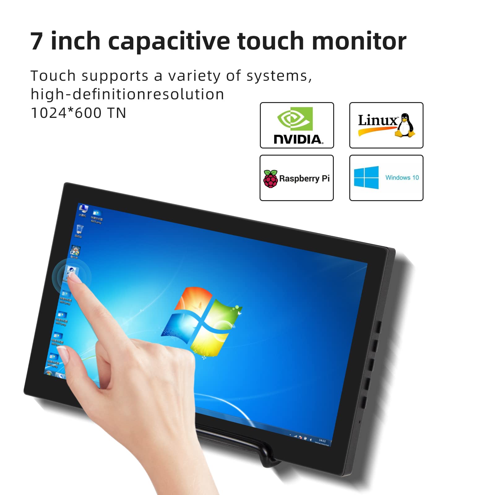 Kenowa 7 Inch Touchscreen Monitor, HD 1024x600 Portable USB-C Touch Screen with HDMI and Built in Speaker for Raspberry pi 4B 3B+ 2 Model B Computer Laptop,with Metal Bracket