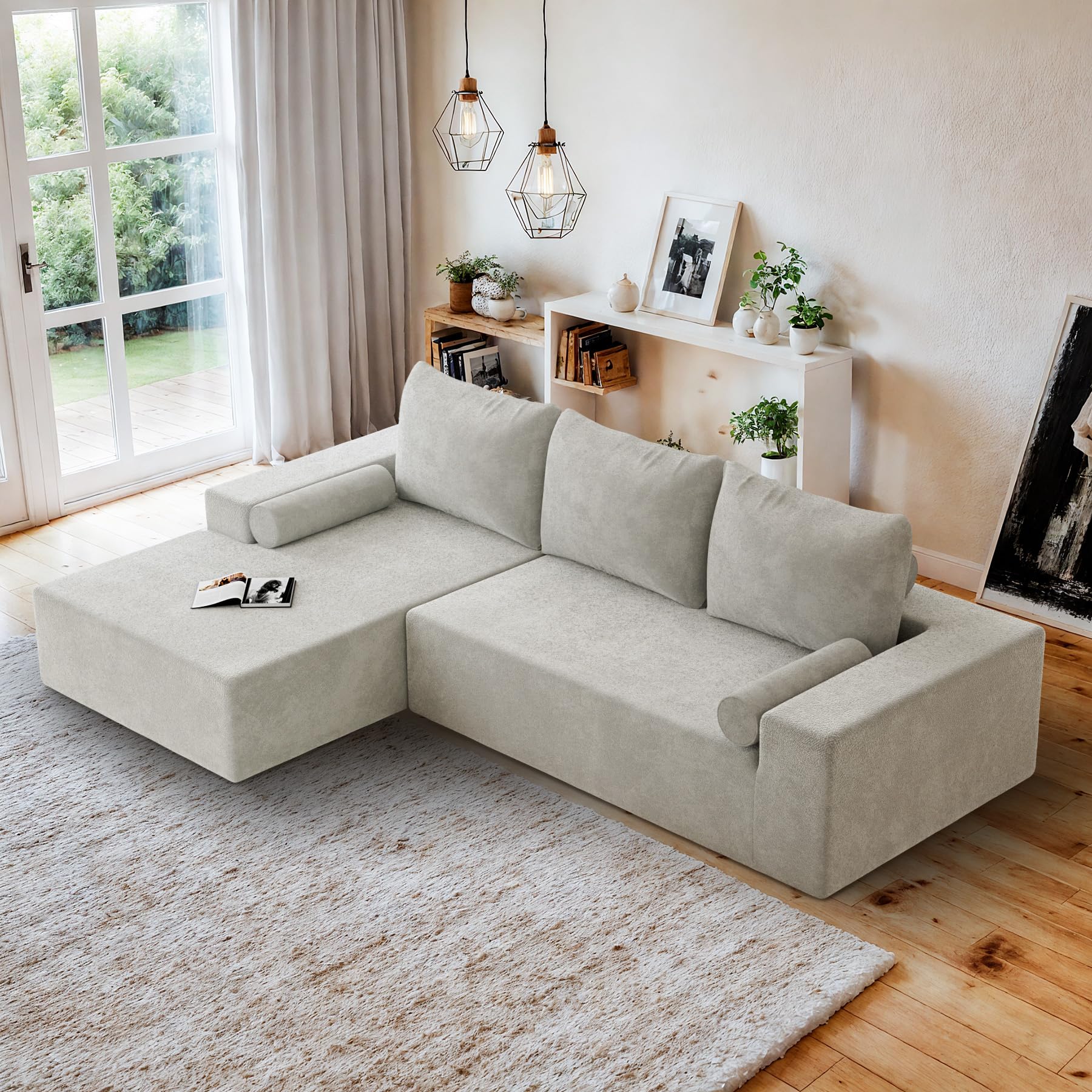 OUYESSIR L-Shape Modular Sectional Sofa Couch Set, 105" Modern Chenille Minimalist Couch, Upholstered Corner Cloud Sofa Sleeper for Living Room, Bedroom, 2 PC Free Combination, Grey