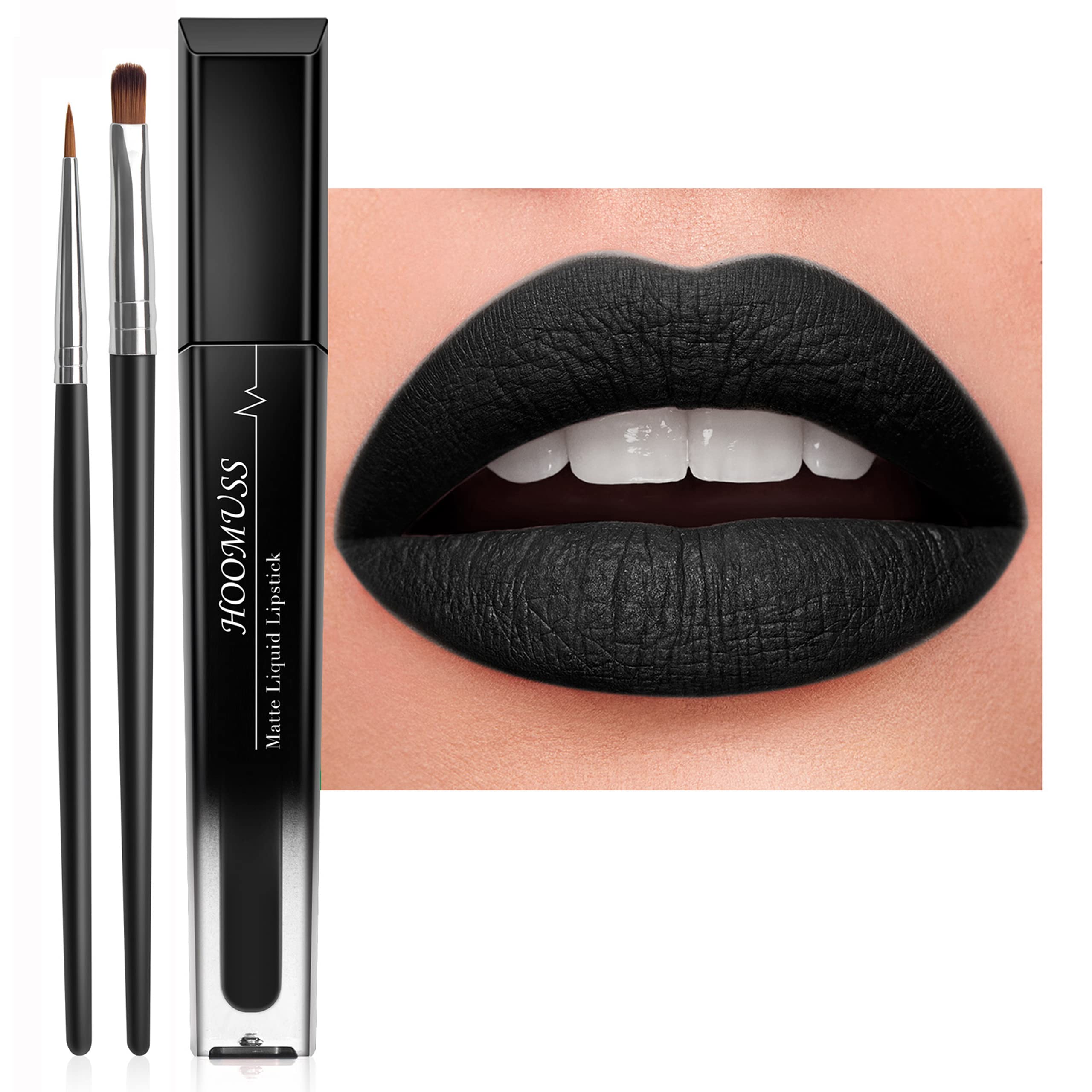 HOOMUSS Black Lipstick Long Lasting Smudge Proof, Goth Black Matte Lipstick for Halloween, Waterproof Gothic Lip Makeup Vegan & Cruelty Free (Black Swan)