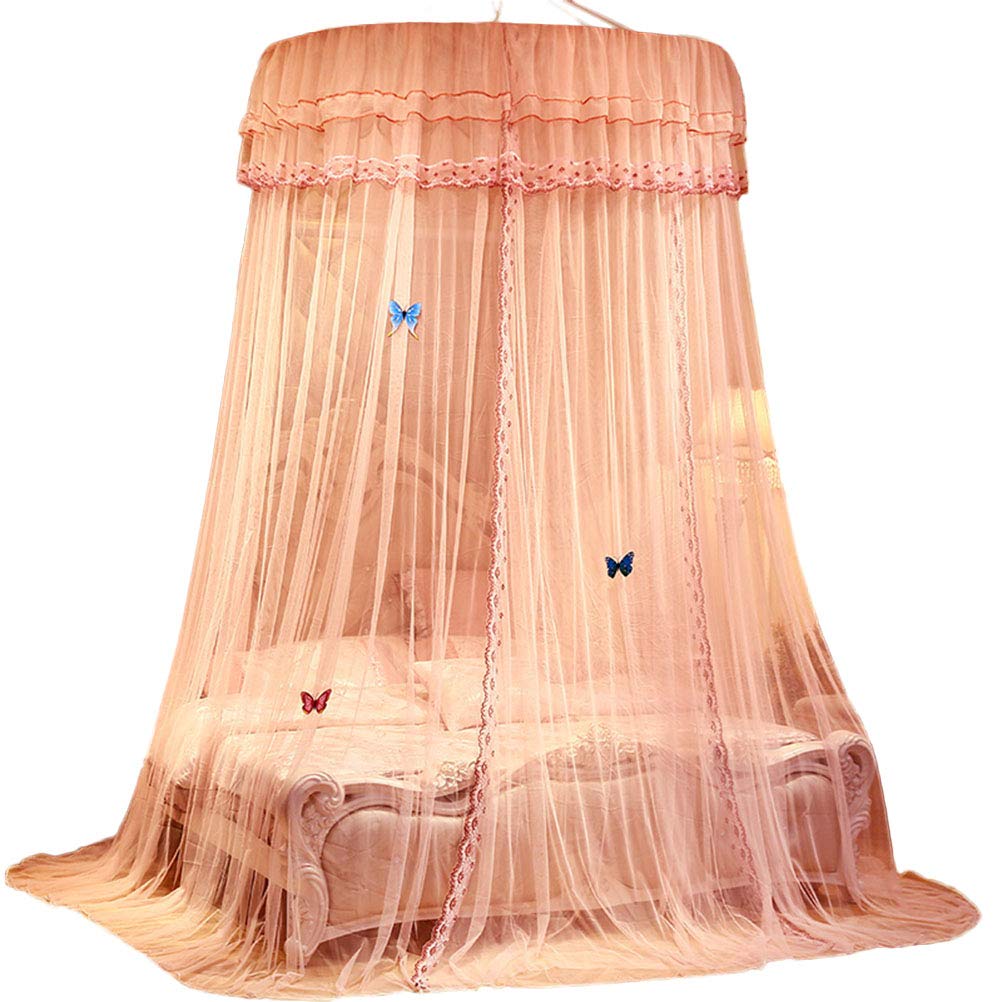 Garneck Princess Bed Canopy, Round Lace Dome Baby Kids Crib Netting Game House Canopy Tent Pink