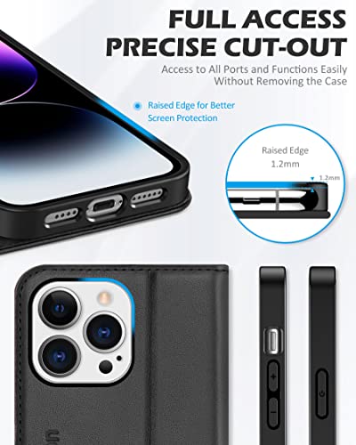 SHIELDON Case for iPhone 14 Pro Max 5G 6.7", Genuine Leather iPhone 14 Pro Max Wallet Case Flip Cover RFID Blocking Card Slots Magnetic Closure Case Compatible with iPhone 14 Pro Max 2022 - Black