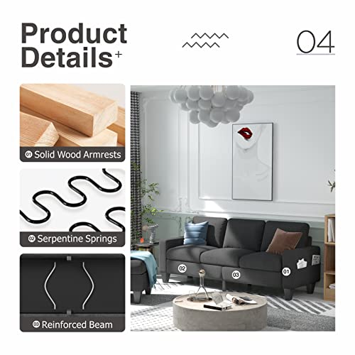 Sunrise Coast Sectional L Shaped Sofas & Couches with Ottoman Modular Convertible 3 Seat Sofas for Living Room Small Apartment, Couches with Storage Space, Dark Gray
