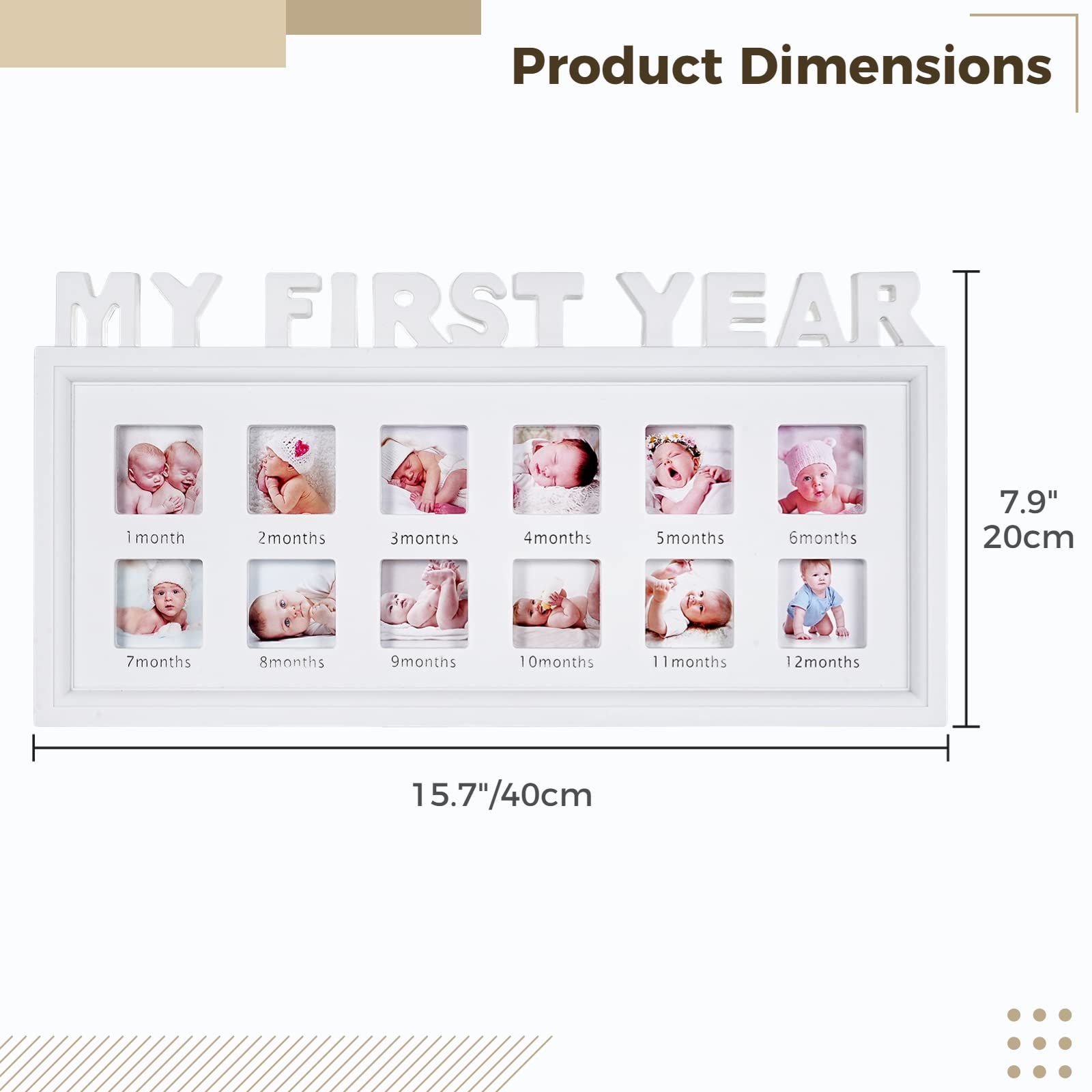 Homaisson Newborn Baby Picture Frame, My First Year Newborn Keepsake Frame 12 Months, Photo Frame for Memories, White (White 1)