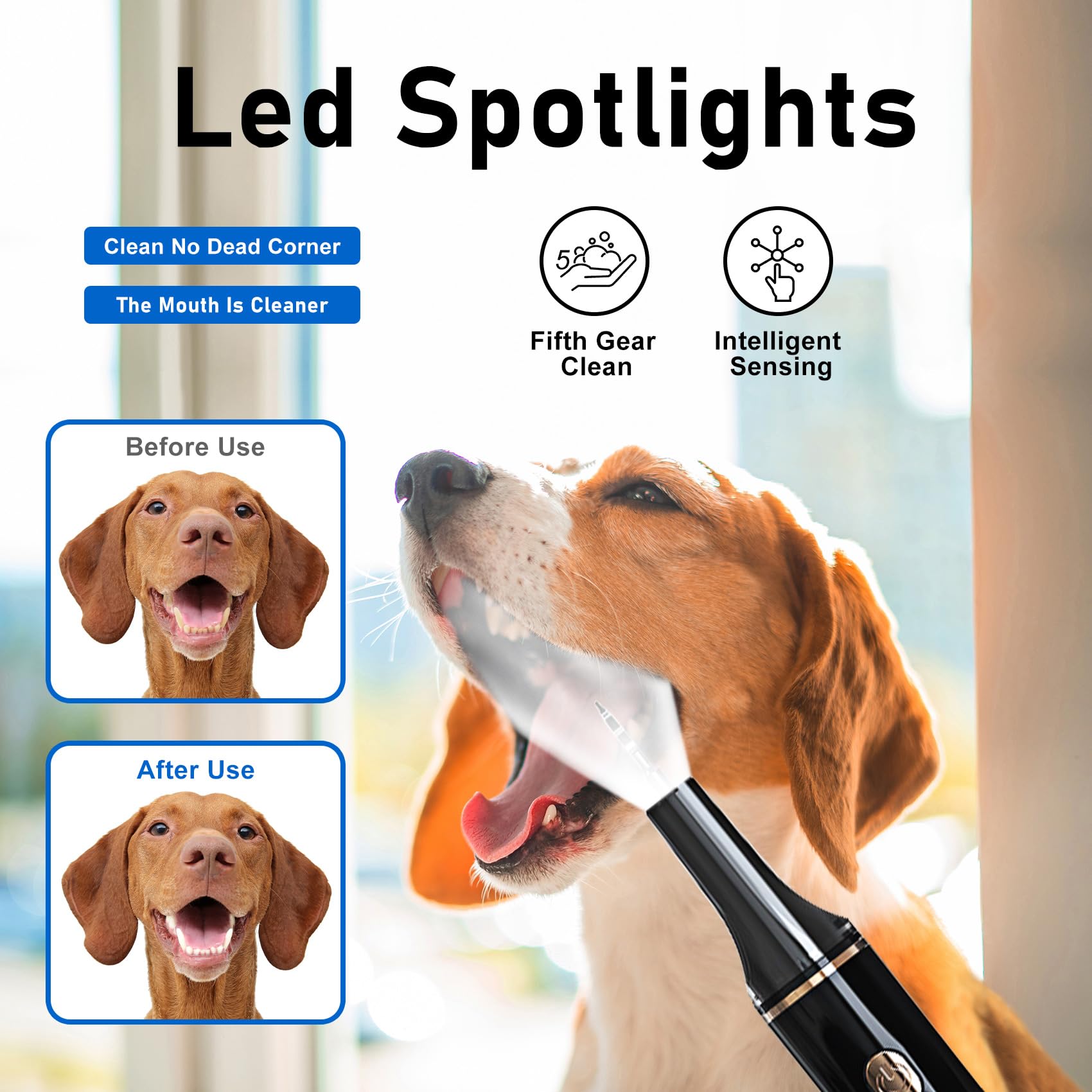 IFHFBI 5 Modes Plaque Remover for Teeth,Dog Teeth Cleaning Kit,Dog Teeth Cleaning, Dental Tools to Remove Tartar and Stains, Safe for Dogs & Cats, with Led Light & 5 Adjustable Modes (Black)