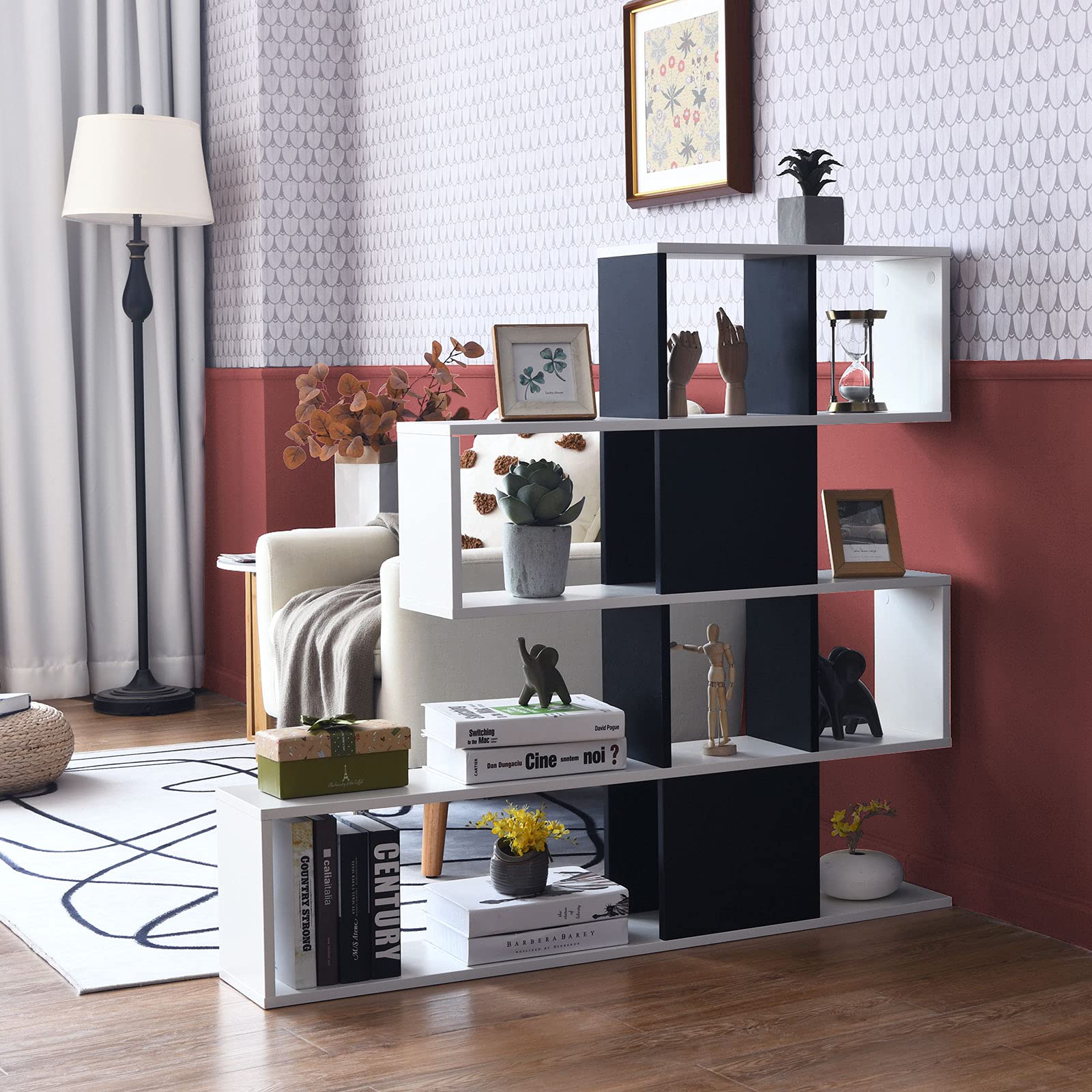 Tangkula 8 Cubes Bookshelf, Modern Ladder Corner Bookcase, 8-Cube Open Stepped Storage Bookcase, 5-Tier Display Shelf for Home Office, 47 x 8 x 43 Inch, Living Room Divider Bookcase