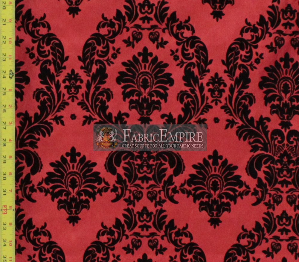 Taffeta Damask Flocking Fabric Black RED Backing / 58" Wide/Sold by The Yard FABRIC EMPIRE
