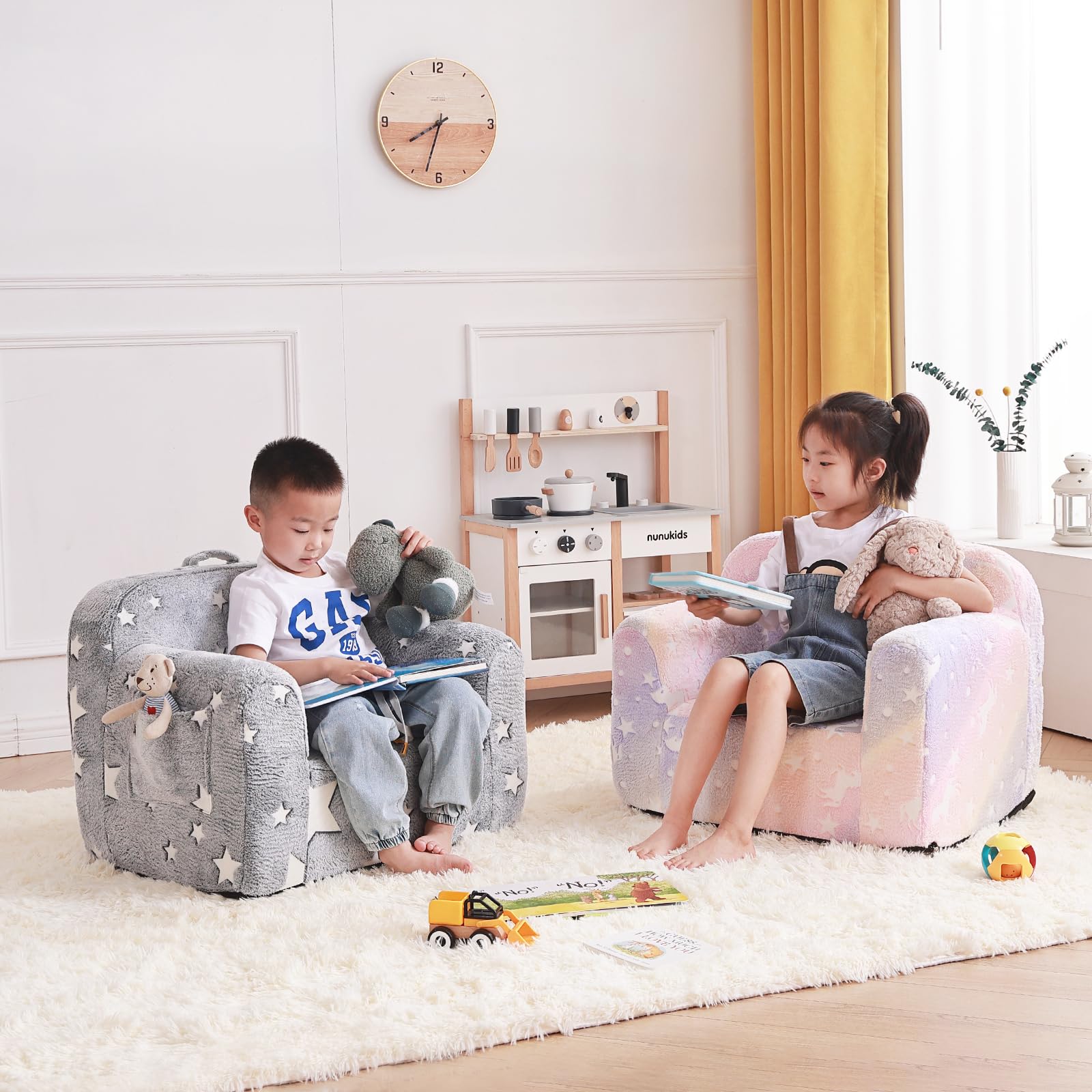 Tiita Kids Foam Chair, Star - Children Sofa with Armrest, Lightweight, Portable, Removable Cover, Side Pockets, Special Design for Girl or Boy