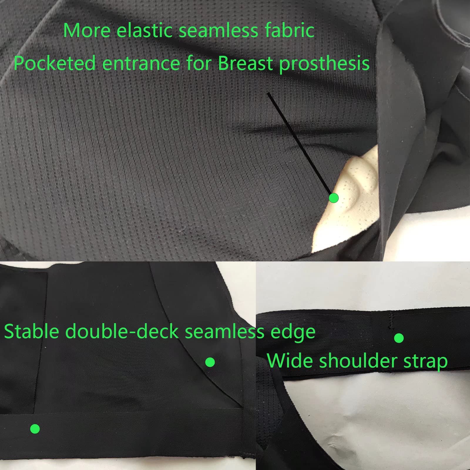 CYTMTZGA Seamless Mastectomy Bra Post-surgery Bra with Pockets for Breast Prosthesis Breast forms Bralette Daily Bra BL38/XL Black