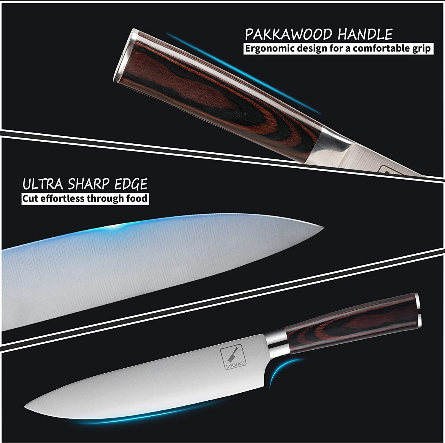 Kitchen Knife Set with Block, imarku 16-Piece Japanese Kitchen Knife Set, Ultra Sharp Stainless Steel Knife Set with Removable Block and Knife Brown