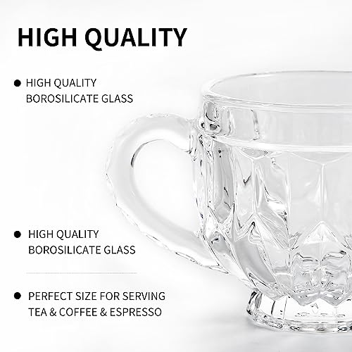 GURUDAR Glass Coffee Mug Set of 6, Clear Espresso Cup with Handle, Lead-Free Drinking Glassware, Perfect for Tea Latte Cappuccino Juice and More Beverage, 6OZ/180ML