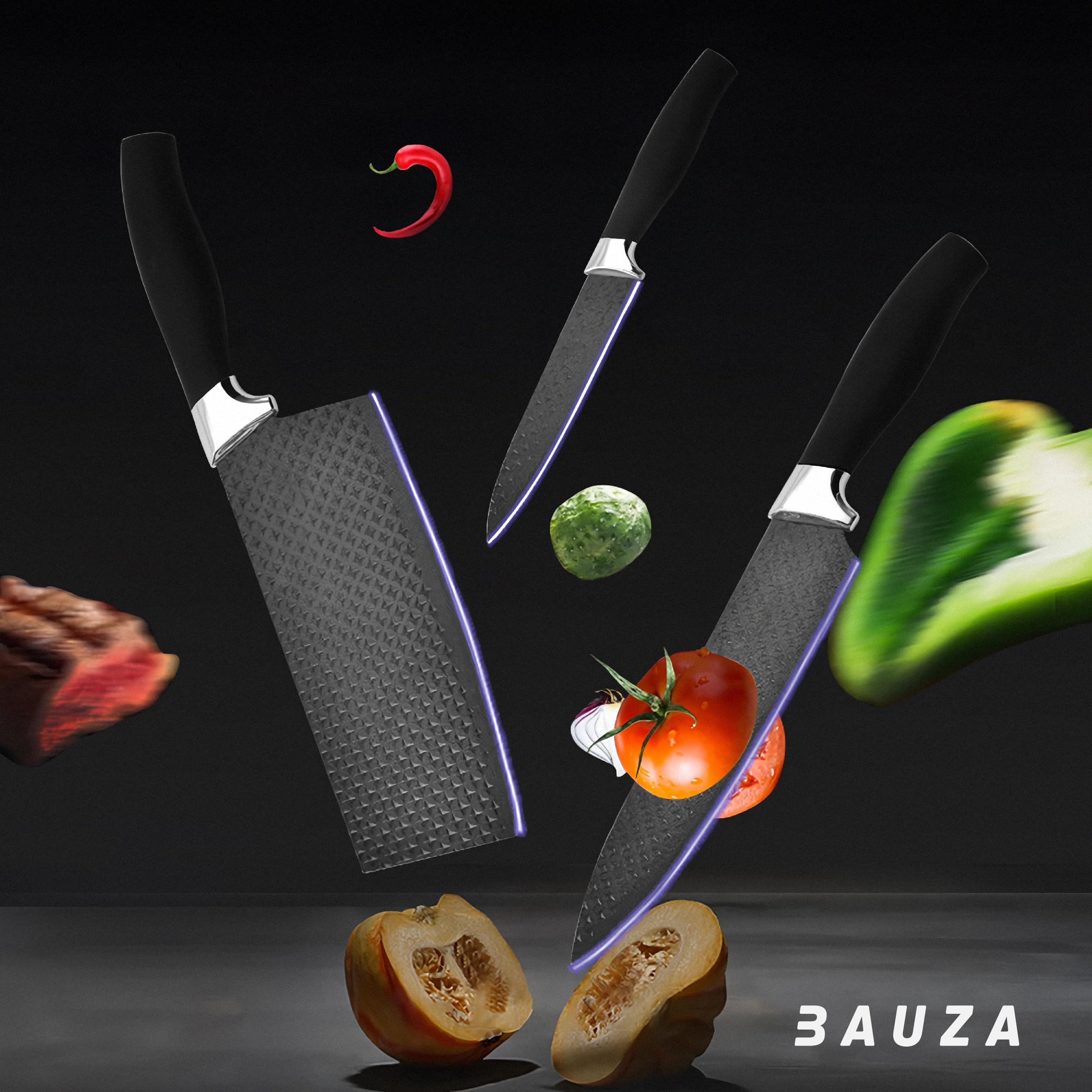 Kitchen Knife Set, Nuevo Knife Set Diamond Pattern Steel Chef Knife Set with Handle, Ultra Sharp Piece Kitchen Knives Set - Kitchen Knife Set Chef Knife Block Stainless Steel Cutting Sets