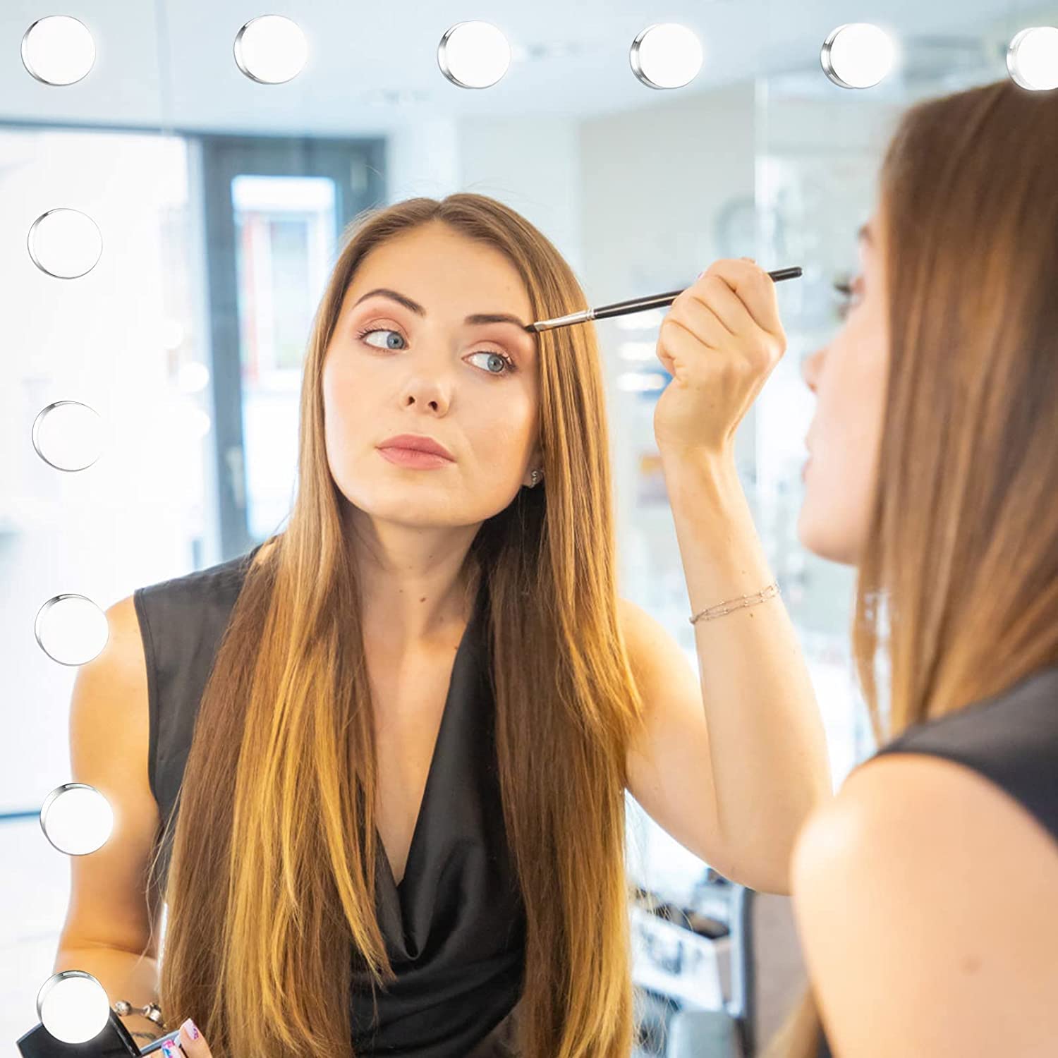 Large Hollywood Beauty Makeup Mirror with Bluetooth 18 LED Bulbs Large Lighting Cosmetic Vanity 3 Color Lighting Modes Makeup Mirror with USB Charging Port, Touchscreen, Tabletop & Wall-Mounted